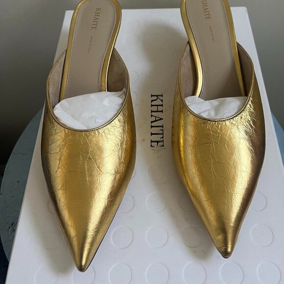 KHAITE | Shoes | Khaite Womens Gold Mules | Poshmark